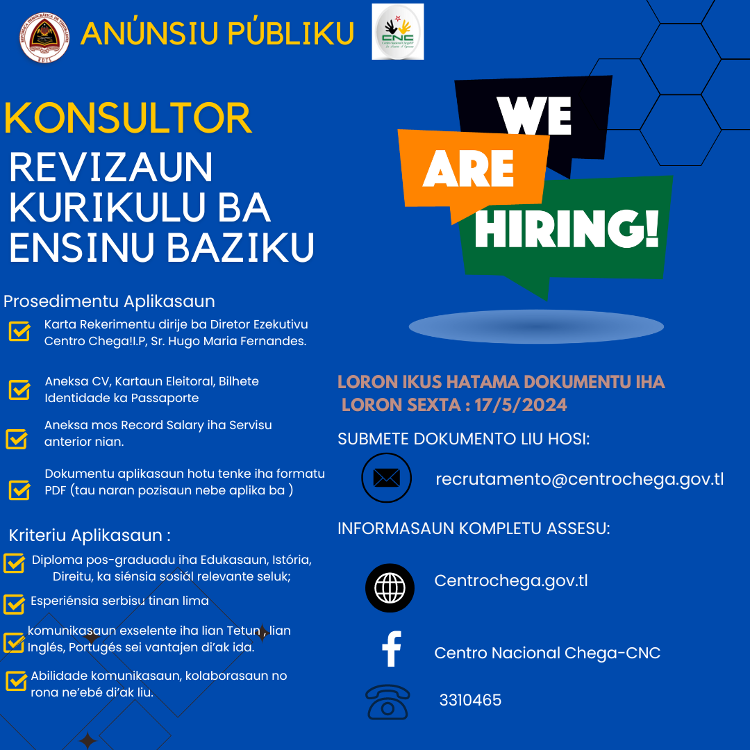 Anúnsiu Vaga Servisu | Chega!